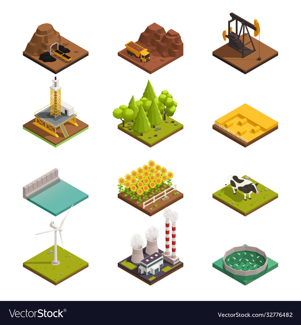 Natural resources isometric icons Royalty Free Vector Image Natural resources isometric icons Royalty Free Vector Image
