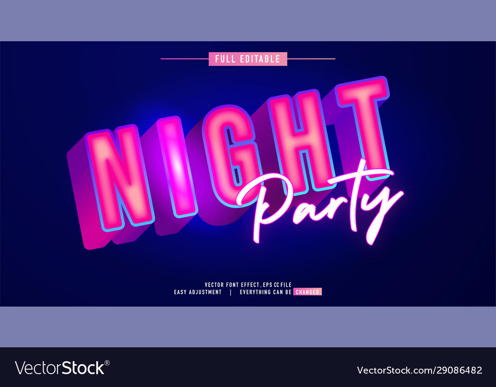 Premium text effect editable template neon night Vector Image