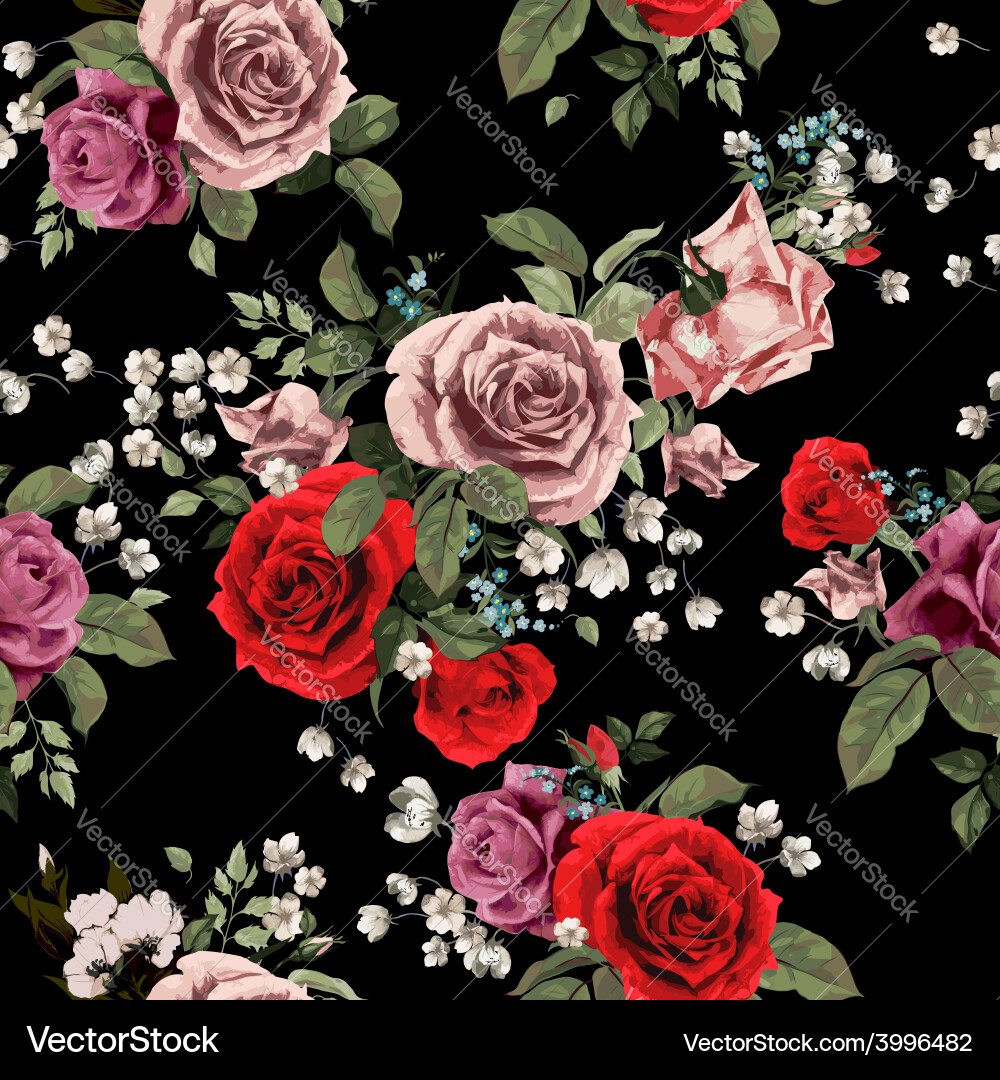 Seamless floral pattern with red and pink roses Vector Image