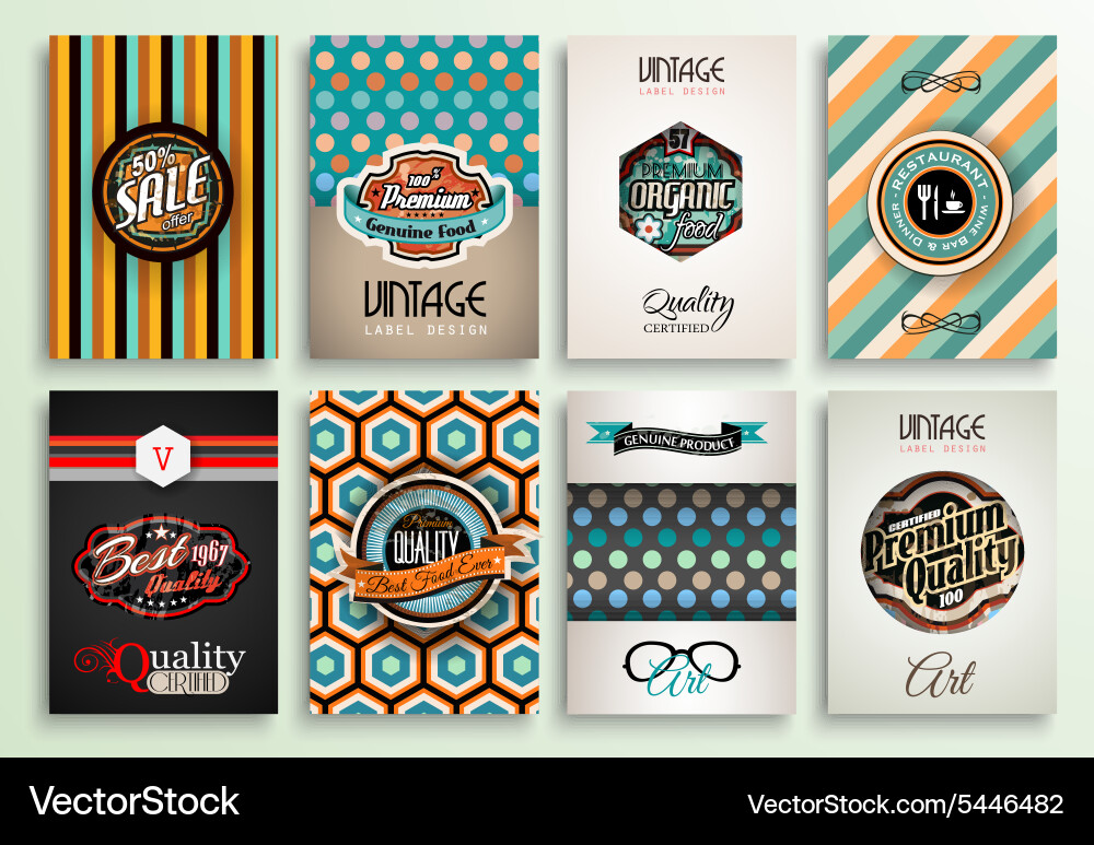 Vintage styles brochure templates set with labels Vector Image