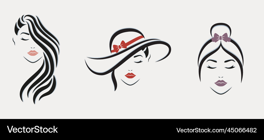 Women heads face outline Royalty Free Vector Image