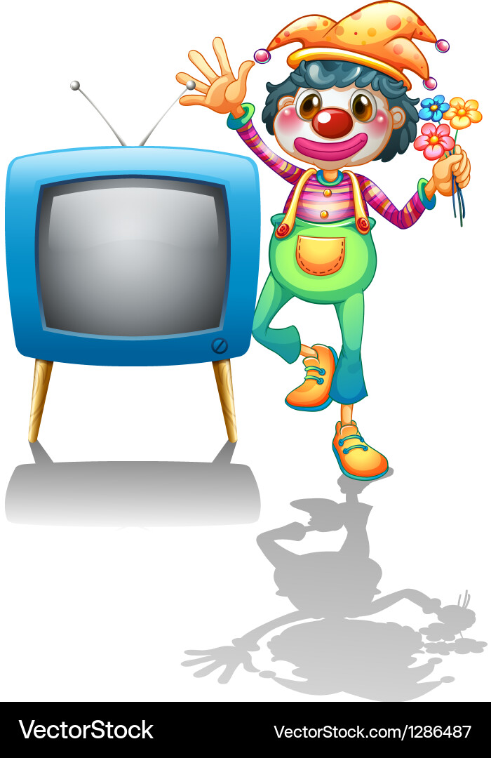 A television beside female clown Royalty Free Vector Image