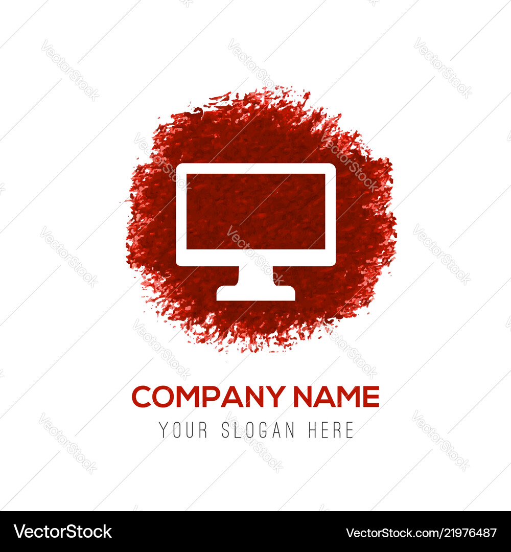 Computer screen icon - red watercolor circle Vector Image