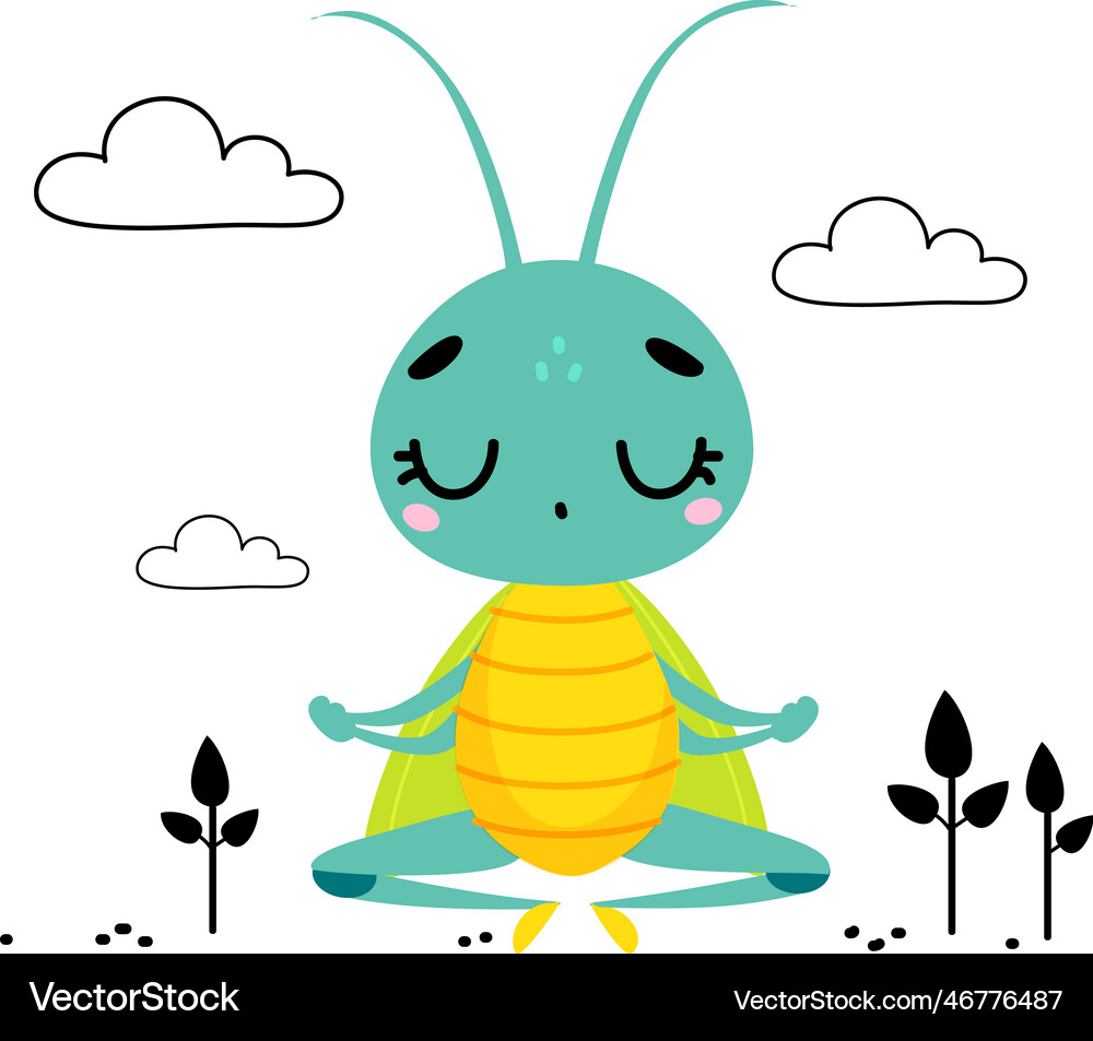 Cute grasshopper meditating in lotus position Vector Image
