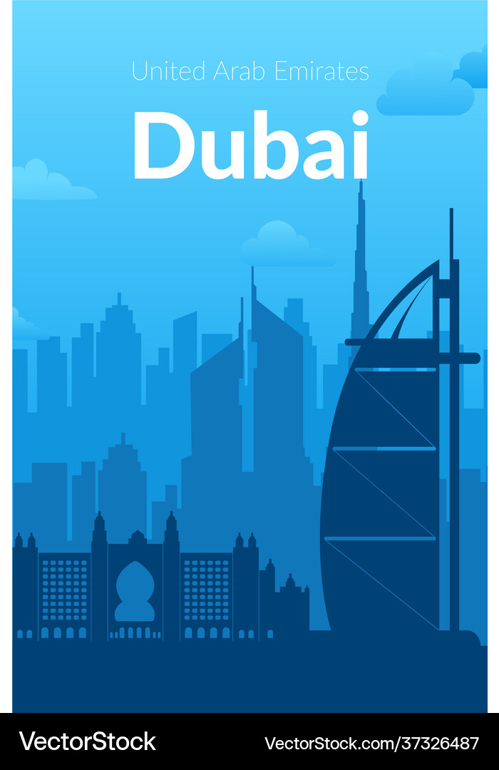 Dubai uae famous city scape view background Vector Image