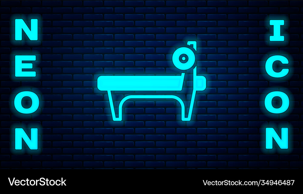 Glowing neon bench with barbel icon isolated on Vector Image
