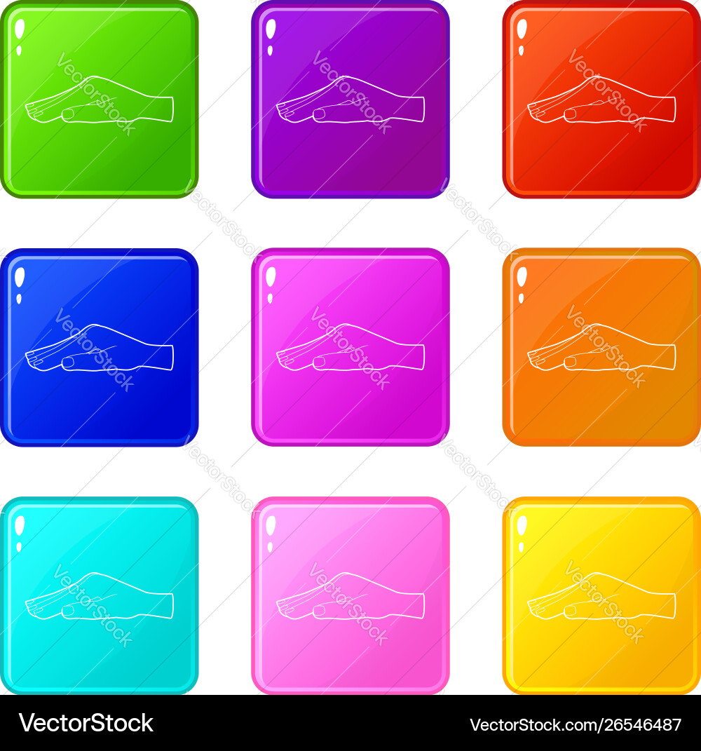 Protecting hand icons set 9 color collection Vector Image
