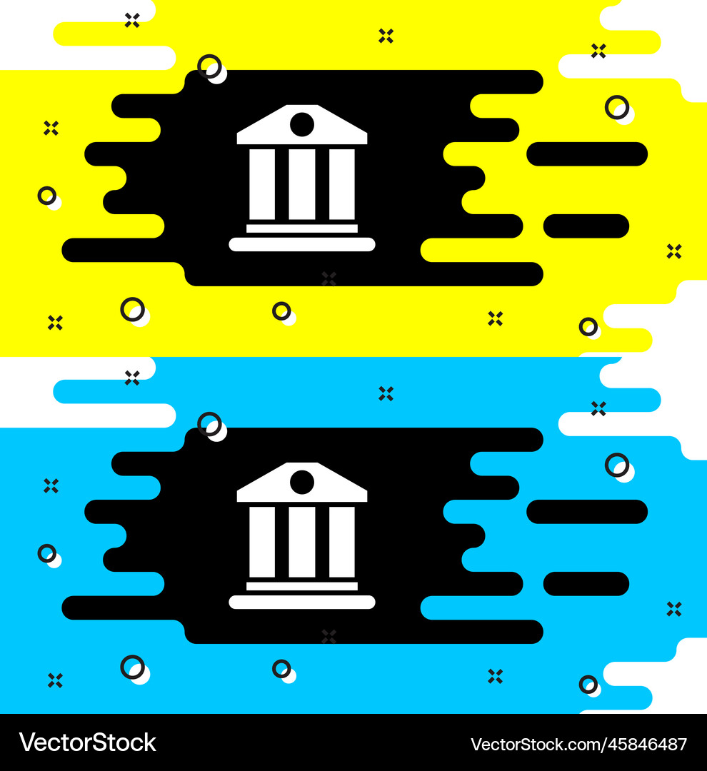 White bank building icon isolated on black Vector Image
