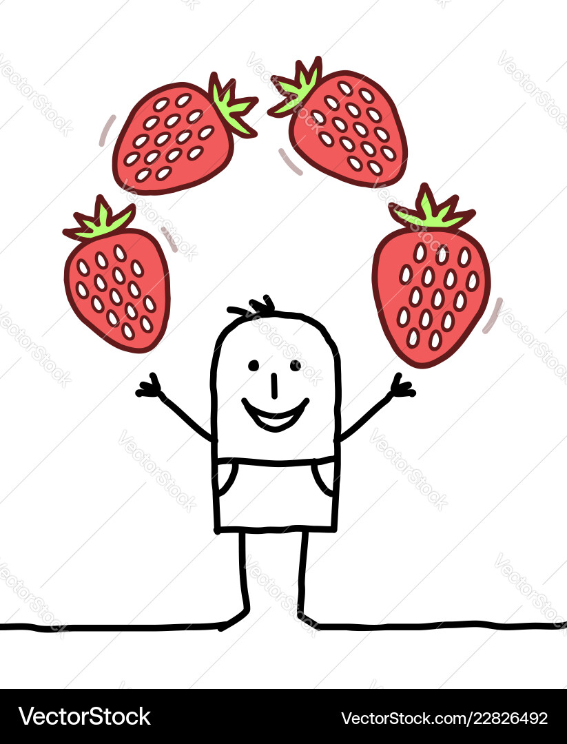 Cartoon happy man with strawberries Royalty Free Vector