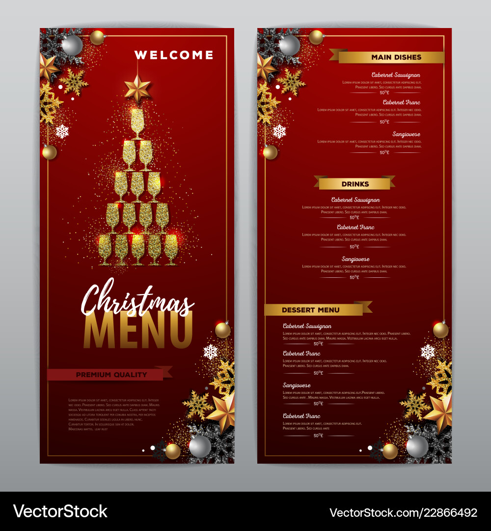 Christmas menu design with golden champagne Vector Image