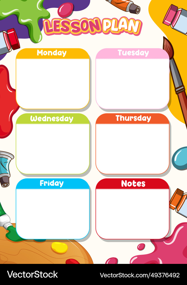 Colourful art theme weekly lesson plan with note Vector Image