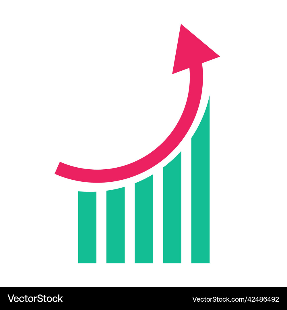 Curving and rising arrow icon and bar graph Vector Image