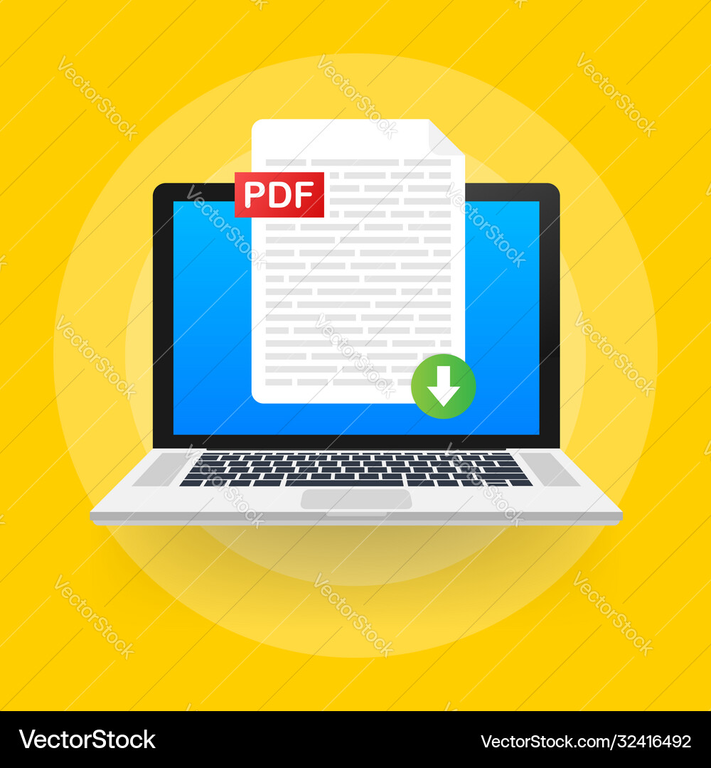 Download pdf button on laptop screen downloading Vector Image
