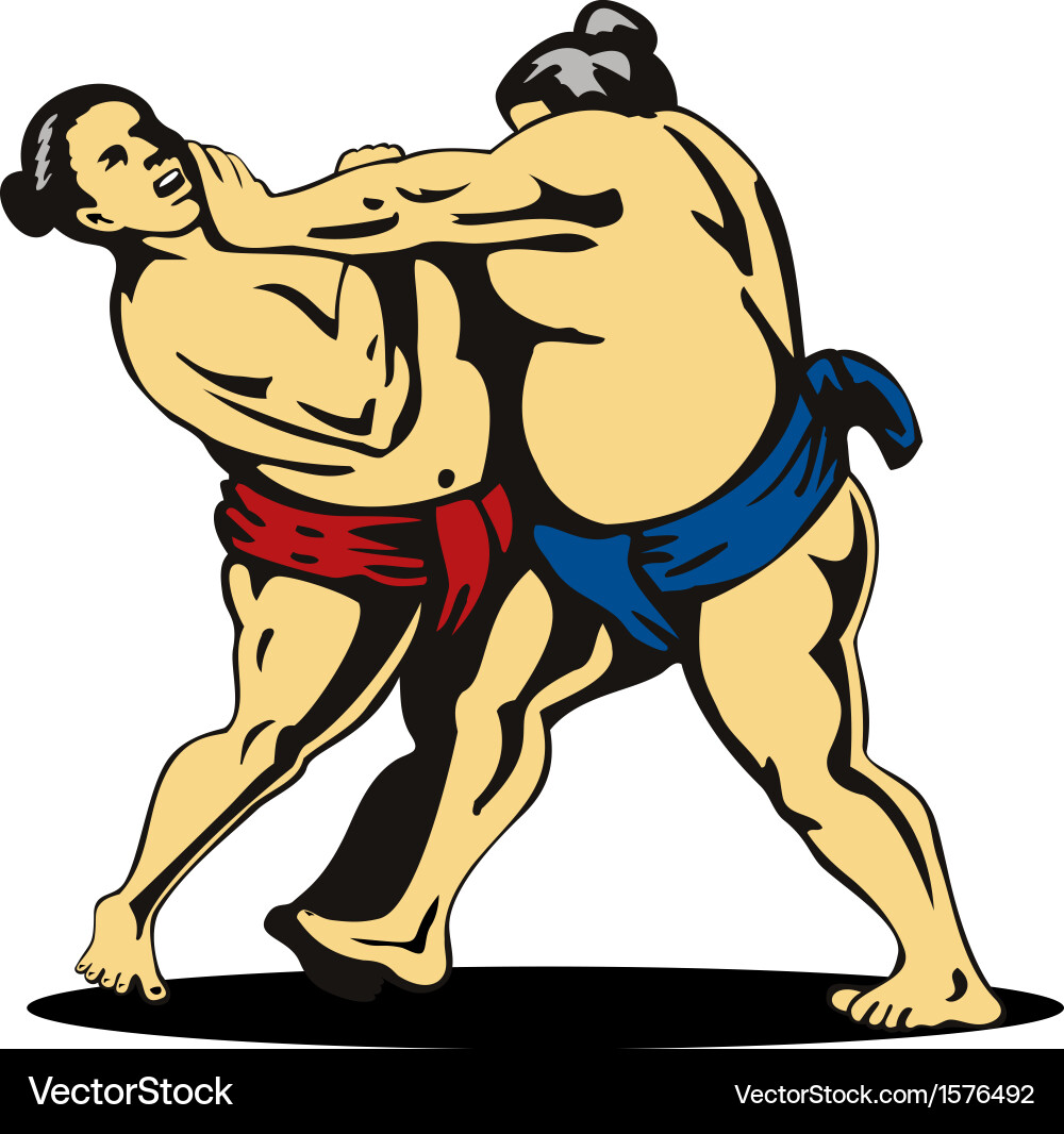Japanese sumo wrestlers fighting Royalty Free Vector Image
