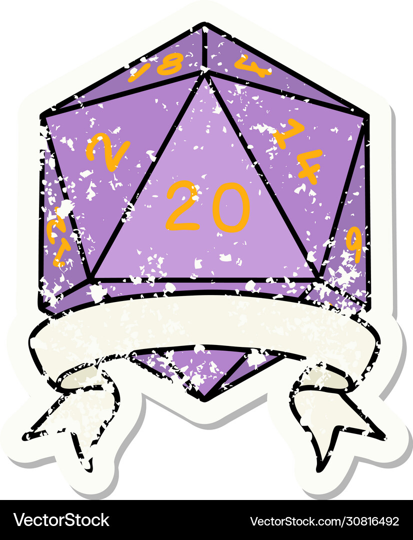 Natural 20 critical hit d20 dice roll grunge Vector Image
