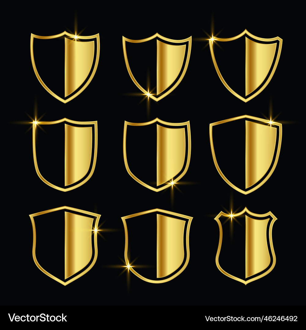 Nice golden security symbols or shield icons set Vector Image