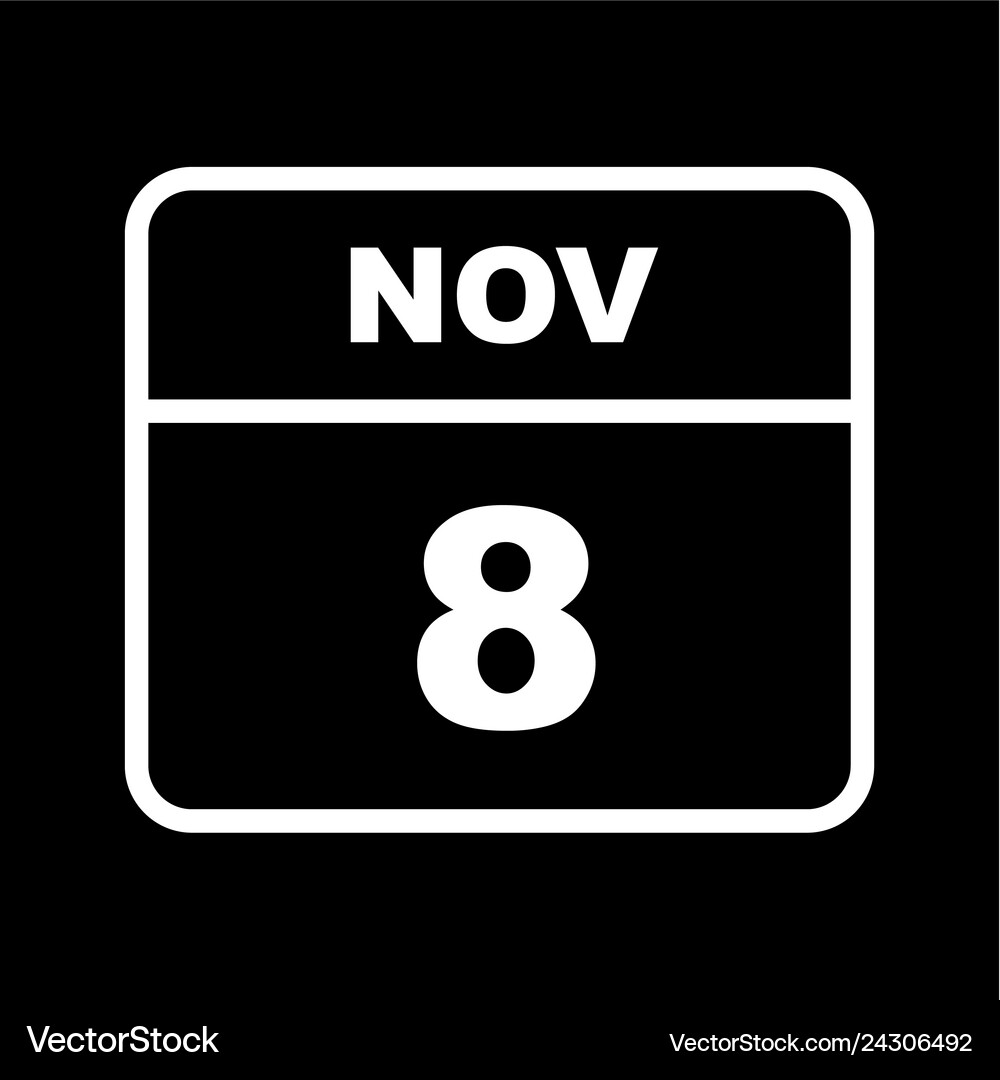 November 8th date on a single day calendar Vector Image