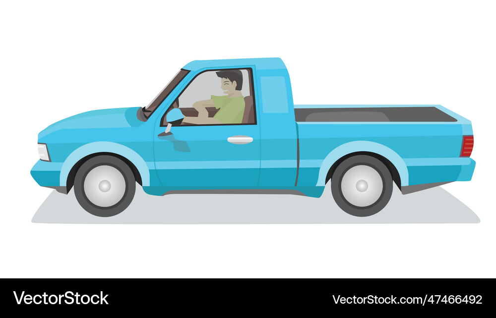 Side of a flat blue pickup car with shadow Vector Image