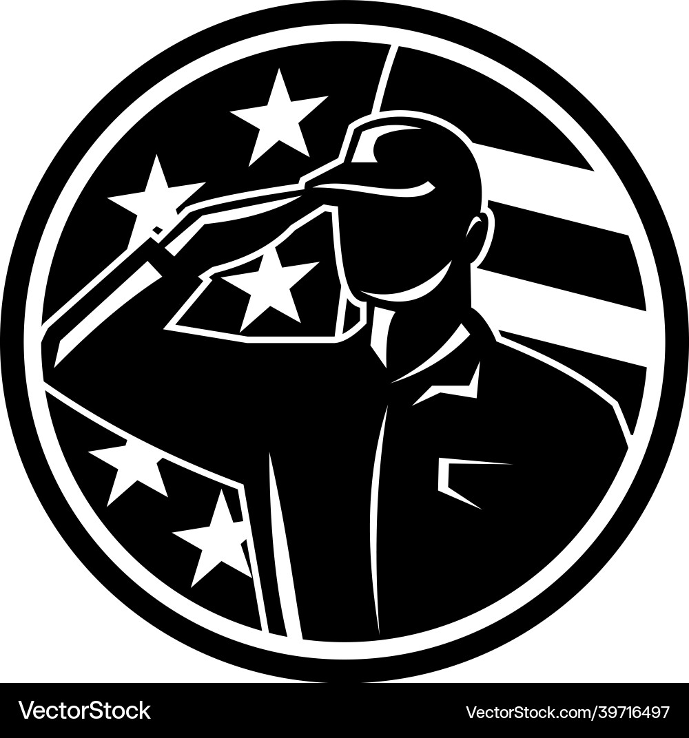 American soldier serviceman saluting flag circle Vector Image