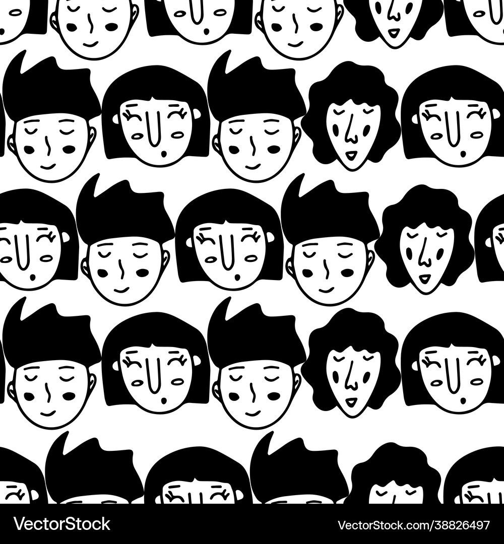 Seamless pattern with faces guys and girls Vector Image