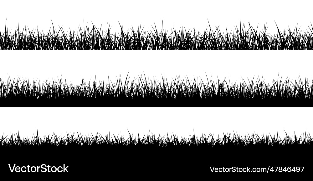 Set wide black border silhouette grass seamless Vector Image