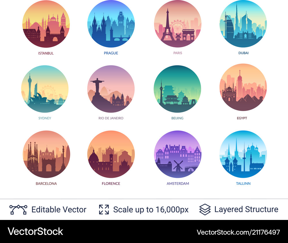 World famous city scapes set Royalty Free Vector Image