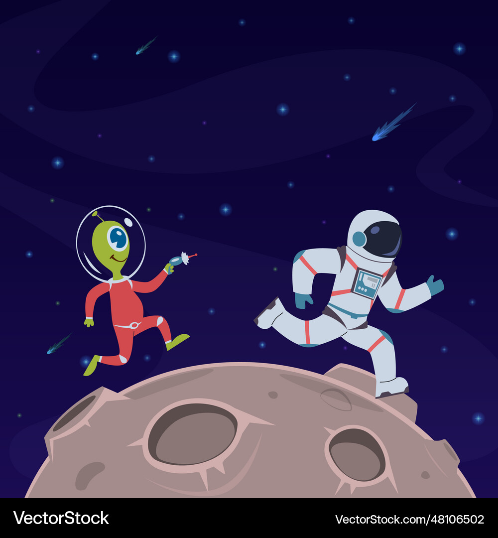 Astronaut and alien spaceman runs away from alien Vector Image