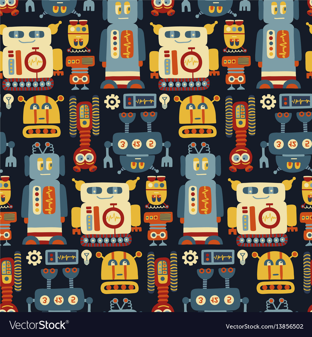 Colorful seamless pattern with retro robots Vector Image