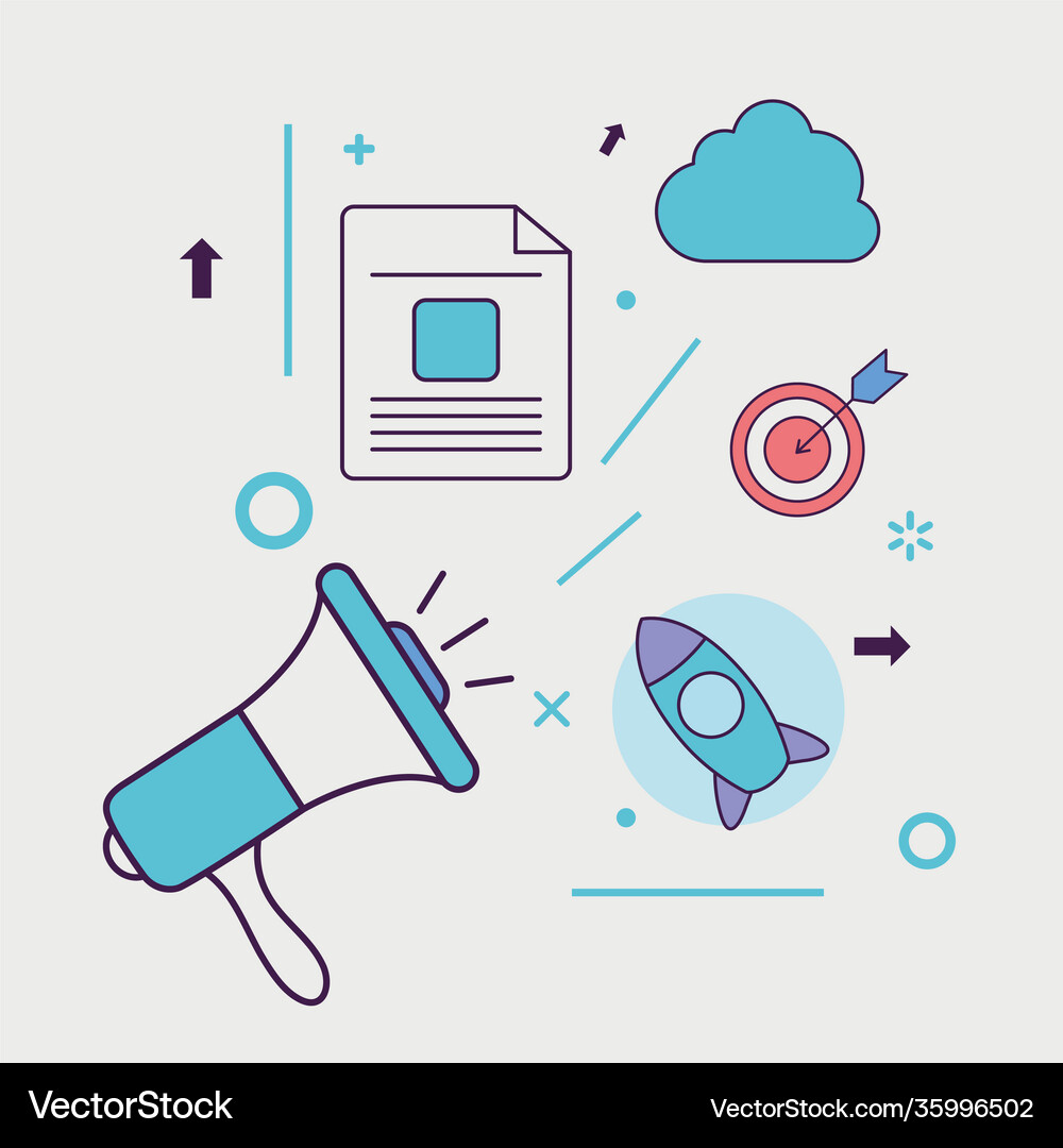 Digital marketing megaphone with icons Royalty Free Vector
