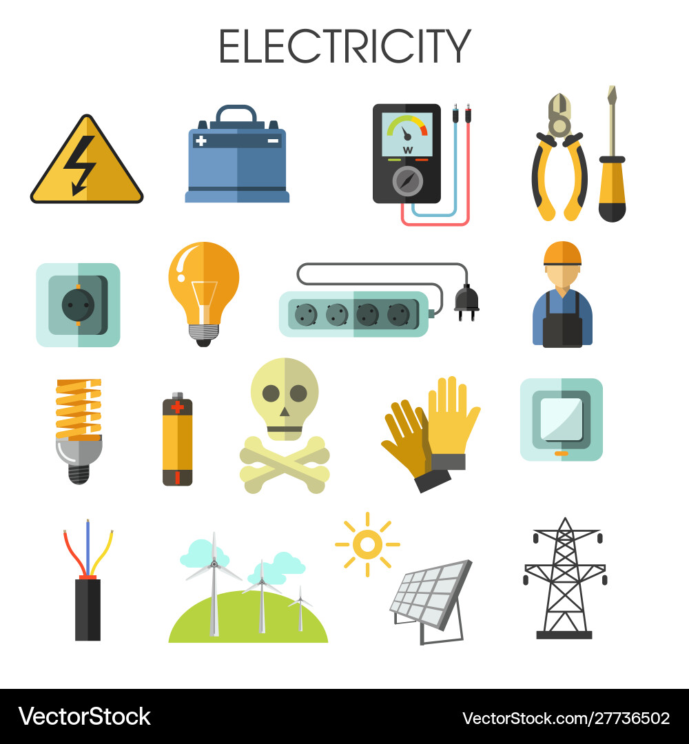Electricity isolated icons energy generation Vector Image