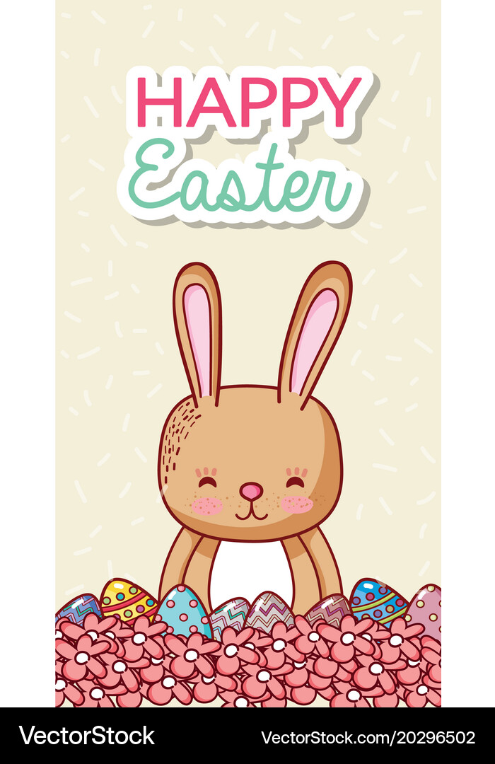 Happy easter card with cute animal cartoon Vector Image