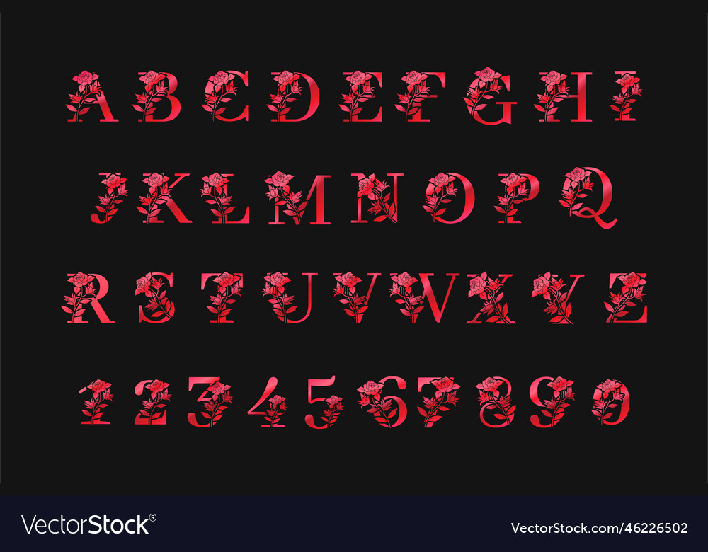 Luxury red decorative alphabets a to z graphic Vector Image