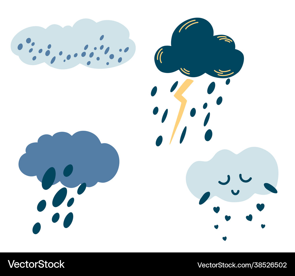 Set cartoon clouds cute weather icons Royalty Free Vector
