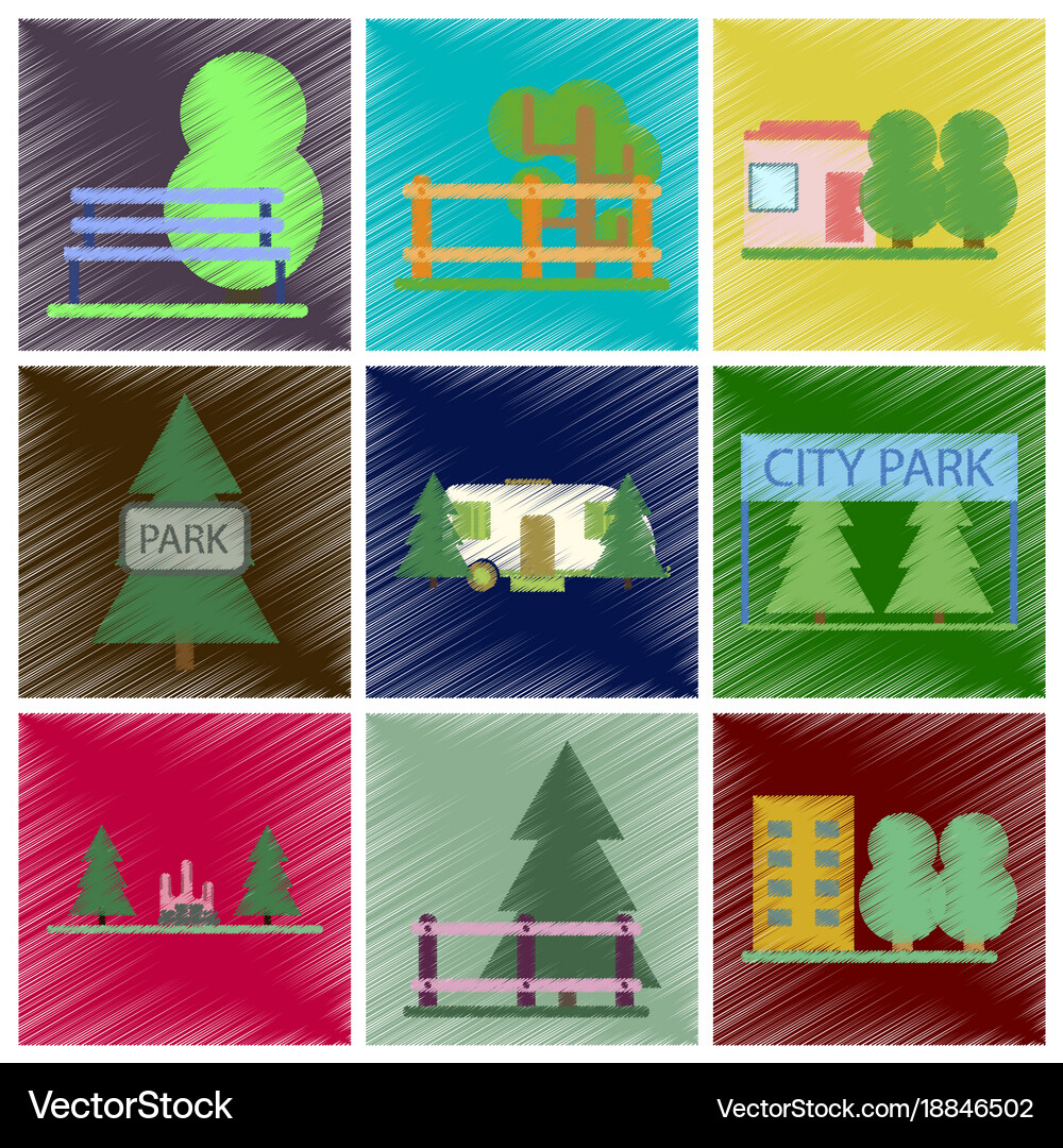Set flat icons in shading style parks Royalty Free Vector