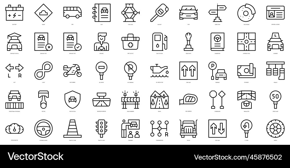Set of thin line driving school icons Royalty Free Vector