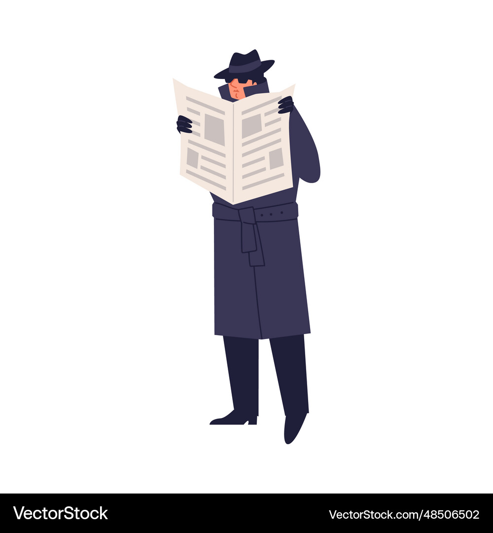 Special secret agent wearing dark cloak hat Vector Image