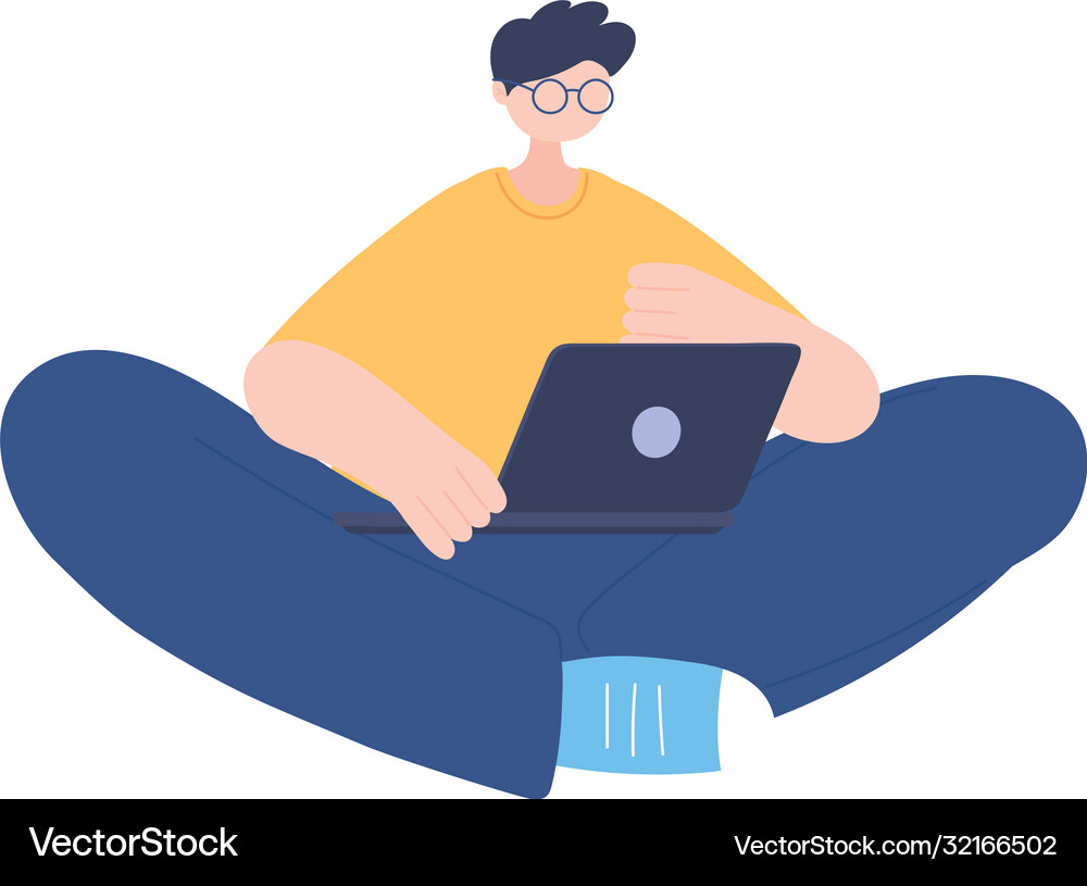 Stay at home guy with laptop self isolation Vector Image