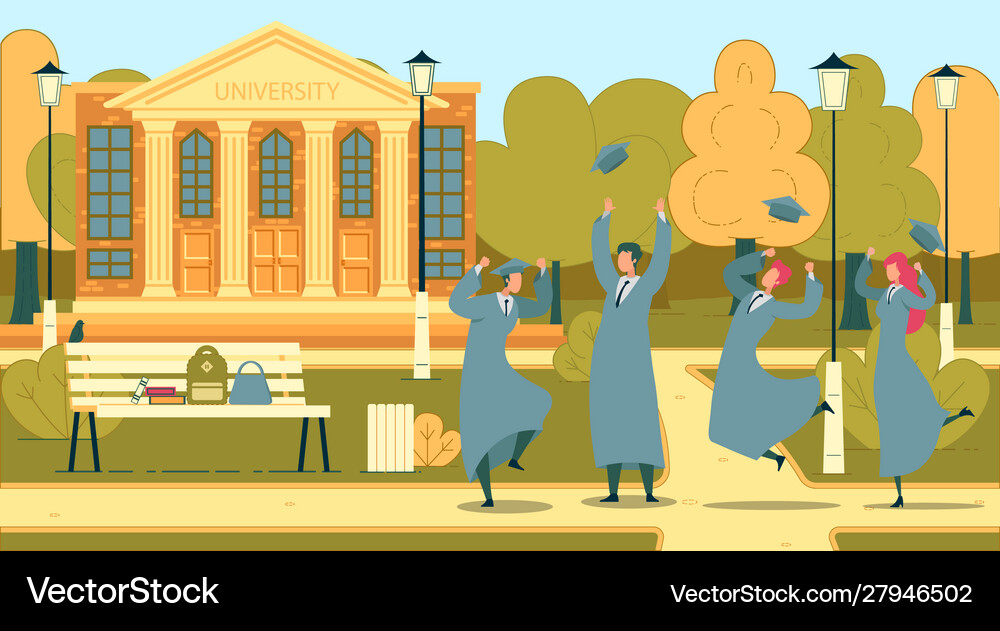 Students graduation ceremony with young people Vector Image
