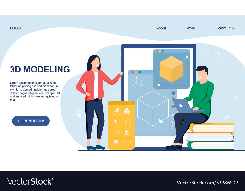 Webpage template for 3d modeling Royalty Free Vector Image