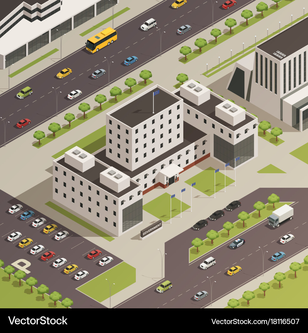 City government buildings isometric composition Vector Image
