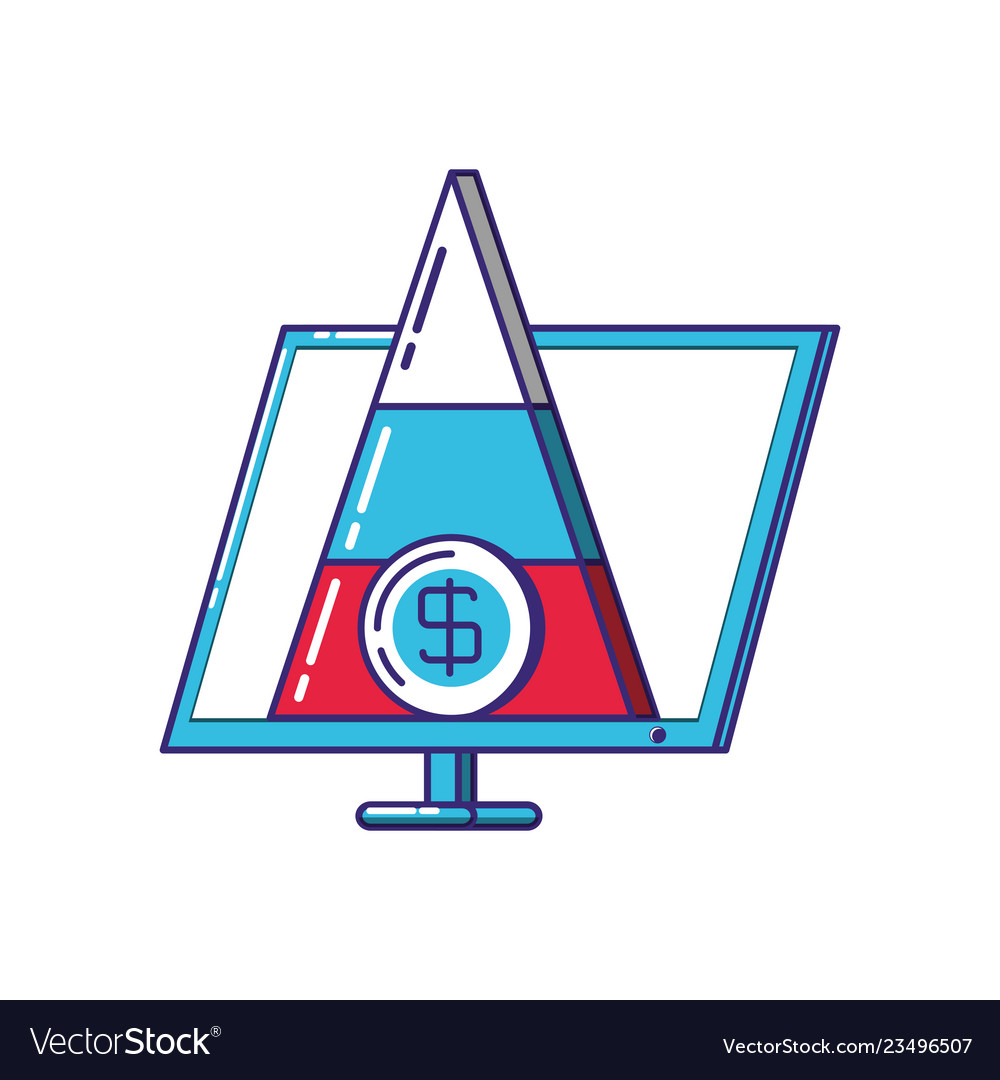 Computer with triangle statistics graphic Vector Image