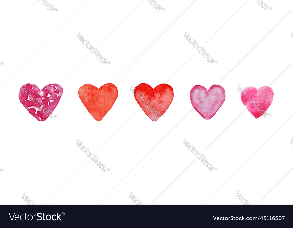 Hand-painted watercolor red and pink hearts set Vector Image