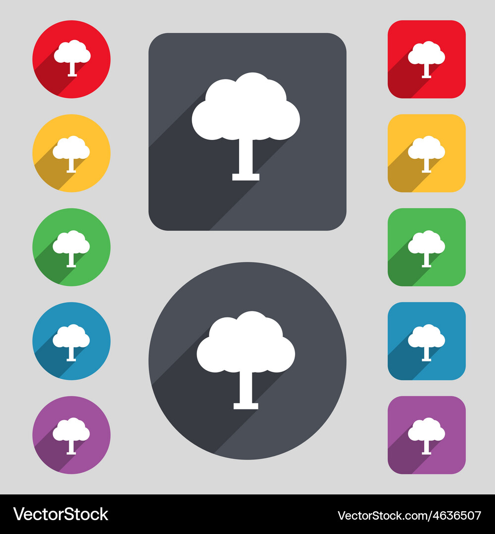 Tree forest icon sign a set of 12 colored buttons Vector Image