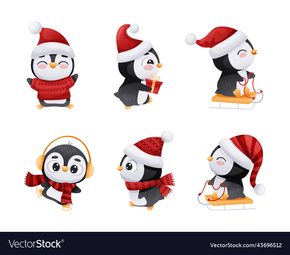 Adorable penguin in warm winter hat and scarf Vector Image