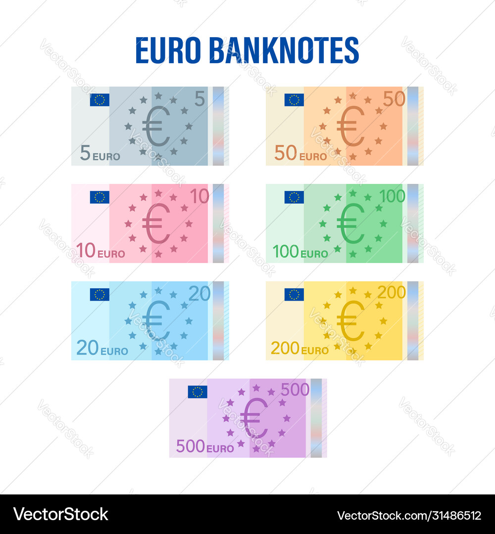 Euro money banknotes flat for paper Royalty Free Vector