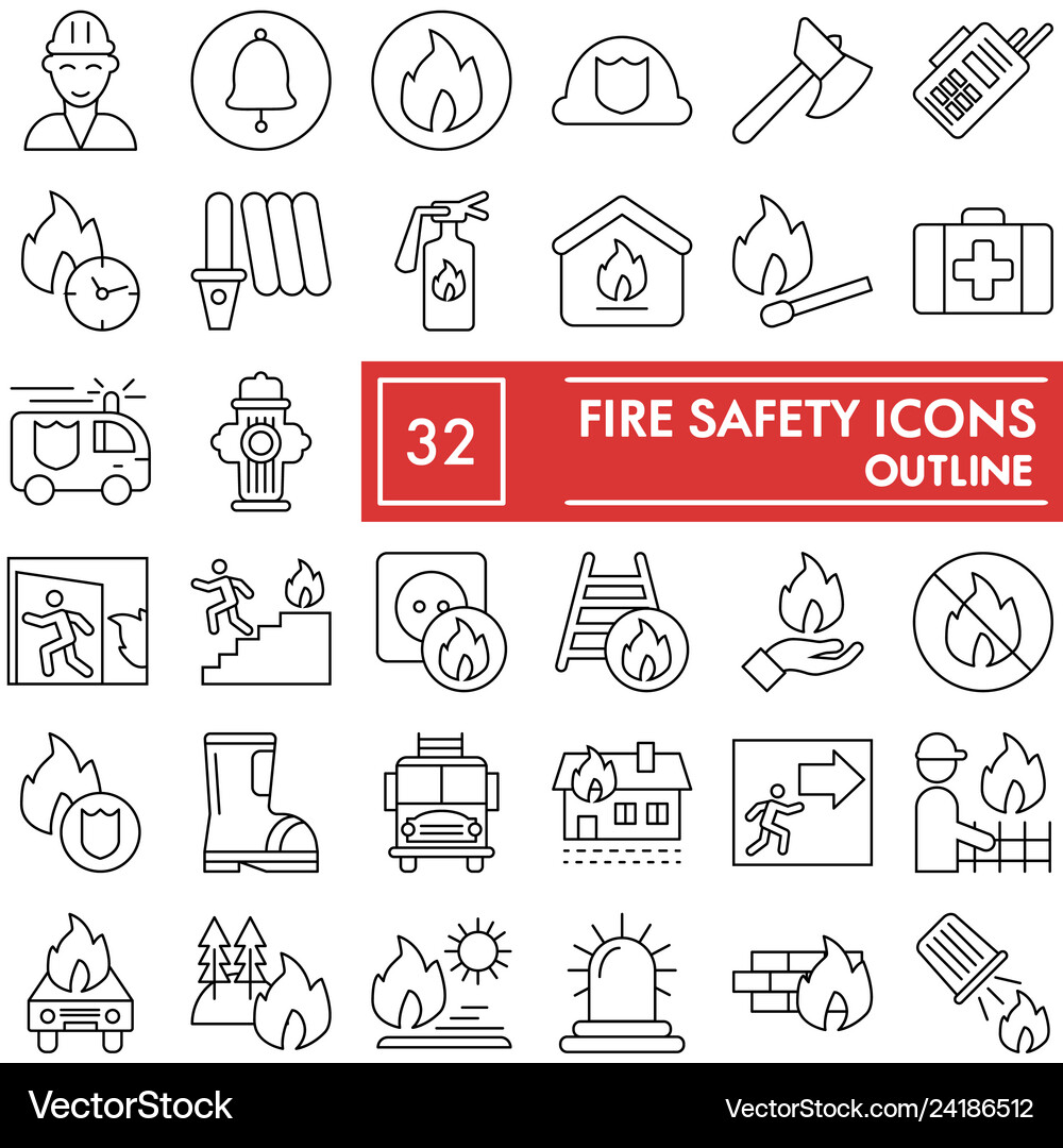 Fire Safety Icon Set - Emergency Symbols Vector Image