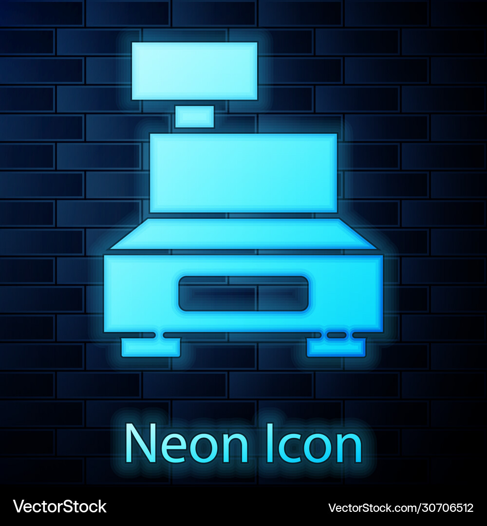 Glowing neon cash register machine with a check Vector Image