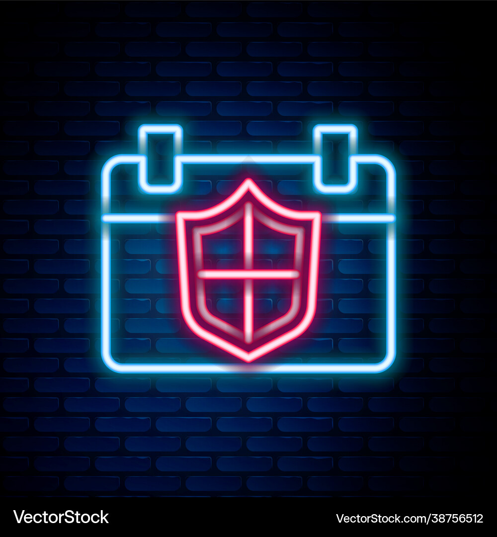 Glowing neon line calendar with shield icon Vector Image
