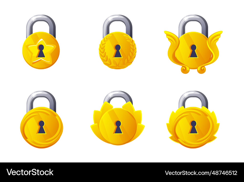 Golden padlock icons cartoon Royalty Free Vector Image