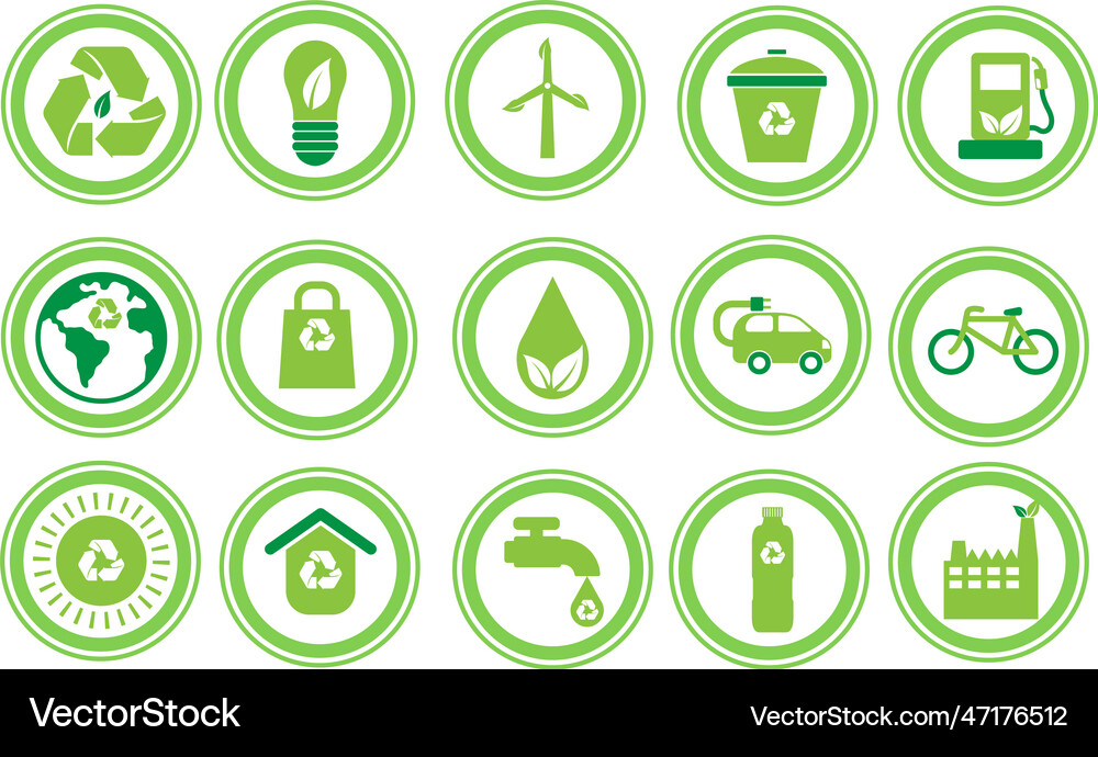 Set ecology icons green environmental Royalty Free Vector